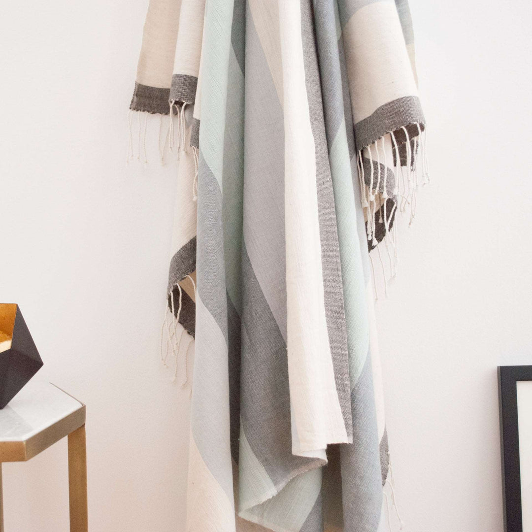 Gray white and light blue throw and shawl | Bolé Road Textiles
