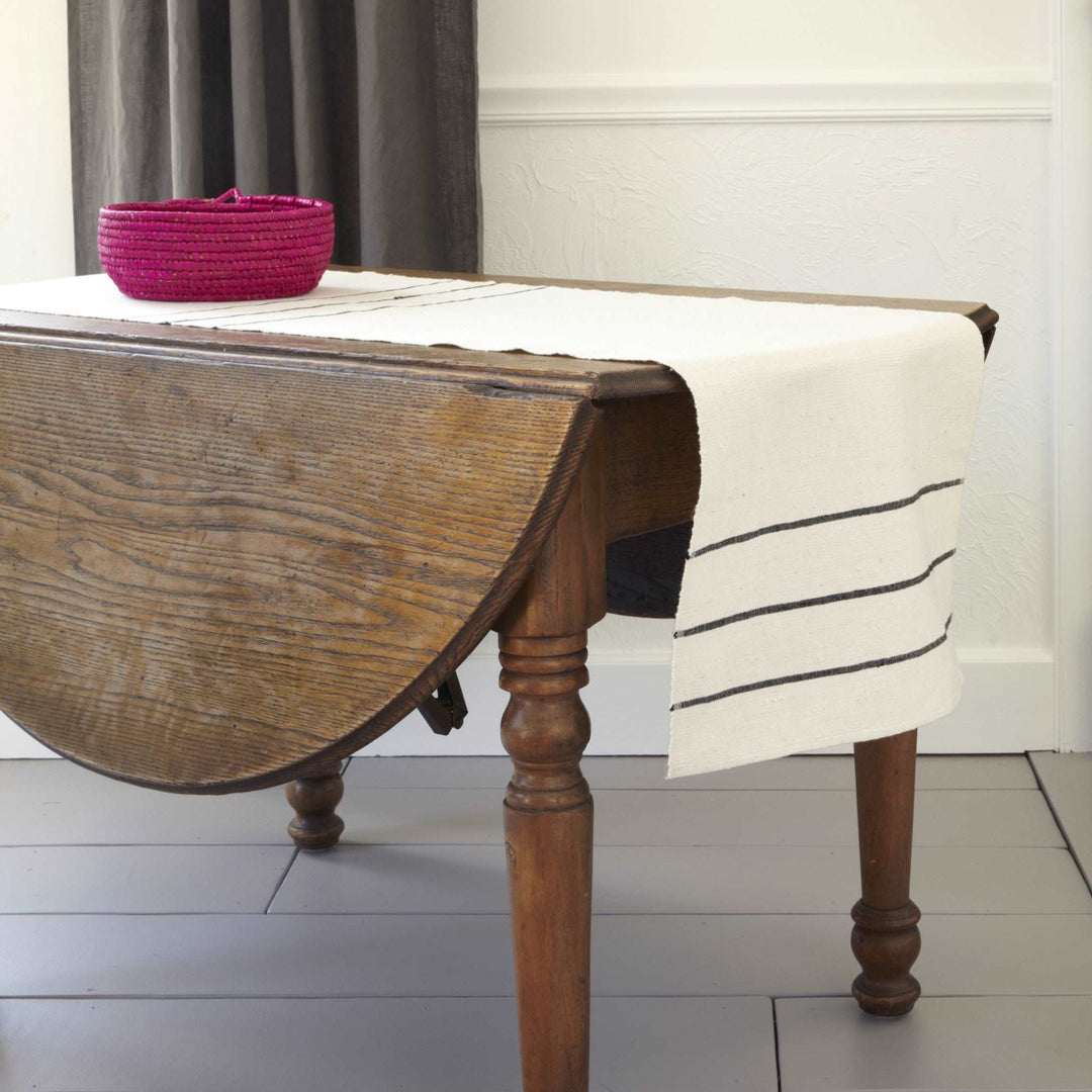 Abren Table Runner - Natural Cotton With Black Stripes – Bolé Road Textiles